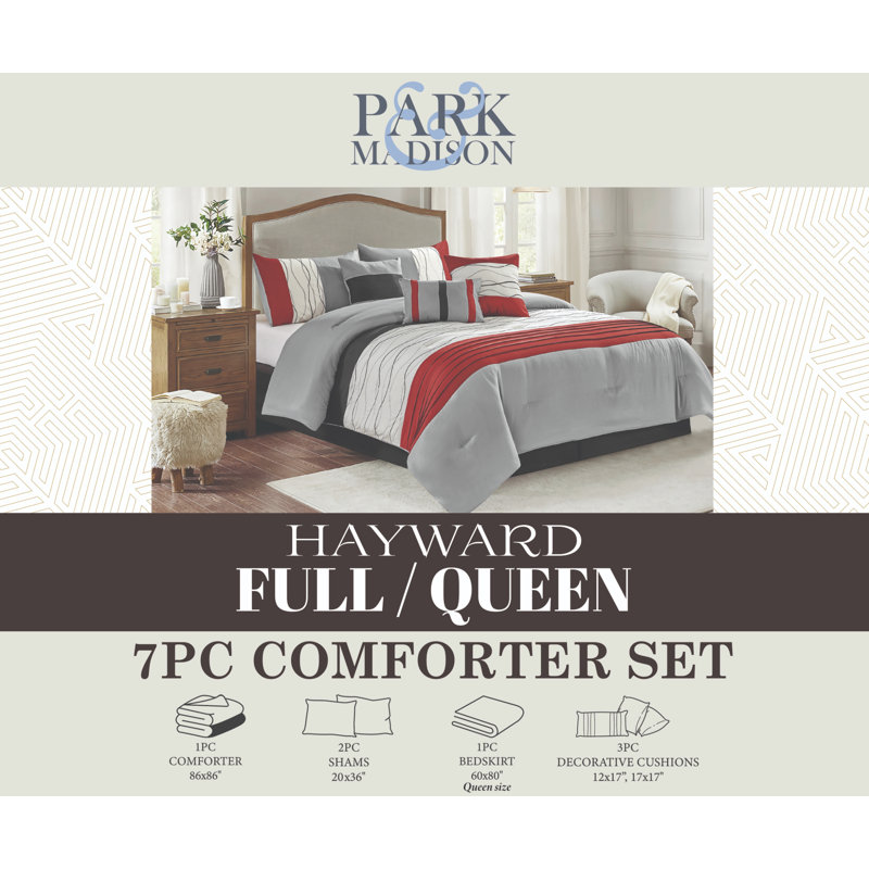 Linen Store Hayward Red/Gray Microfiber 7 Piece Comforter Set | Wayfair